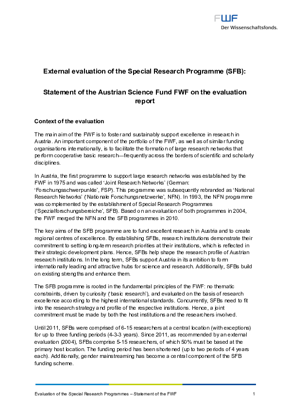 (PDF) External evaluation of the Special Research Programme (SFB ...