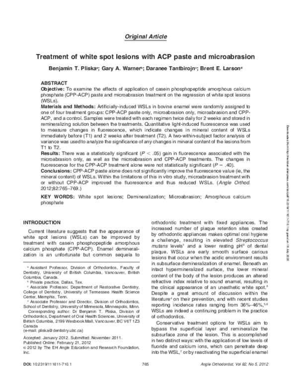 (PDF) Treatment of white spot lesions with ACP paste and microabrasion
