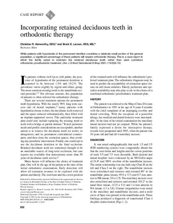 (PDF) Incorporating retained deciduous teeth in orthodontic therapy