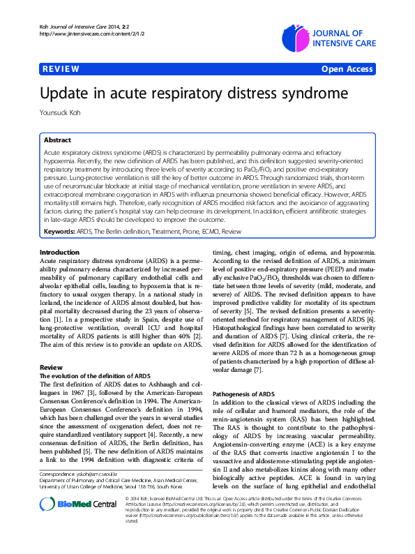 (PDF) Update in acute respiratory distress syndrome