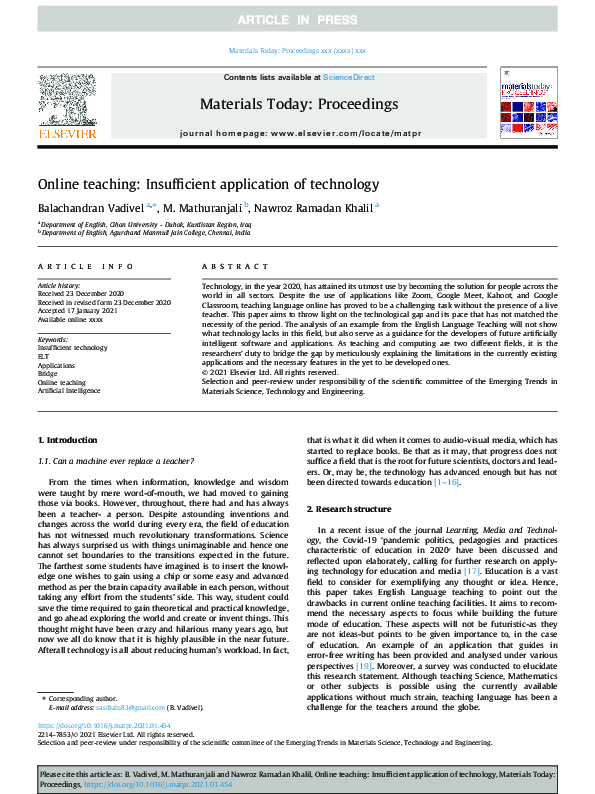 (PDF) Online teaching: Insufficient application of technology