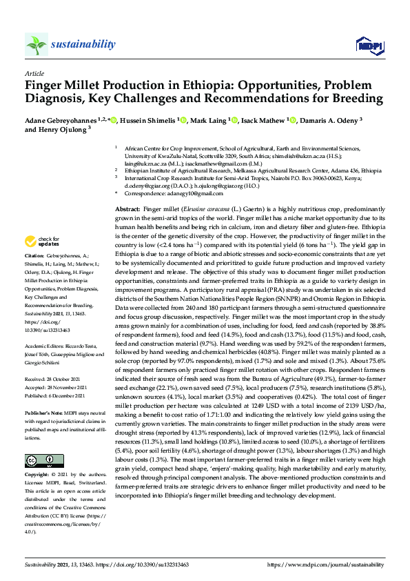 (PDF) Finger Millet Production in Ethiopia: Opportunities, Problem Diagnosis, Key Challenges and ...