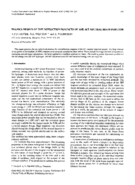 (PDF) Physics design of the deflection magnets of the jet neutral beam injector