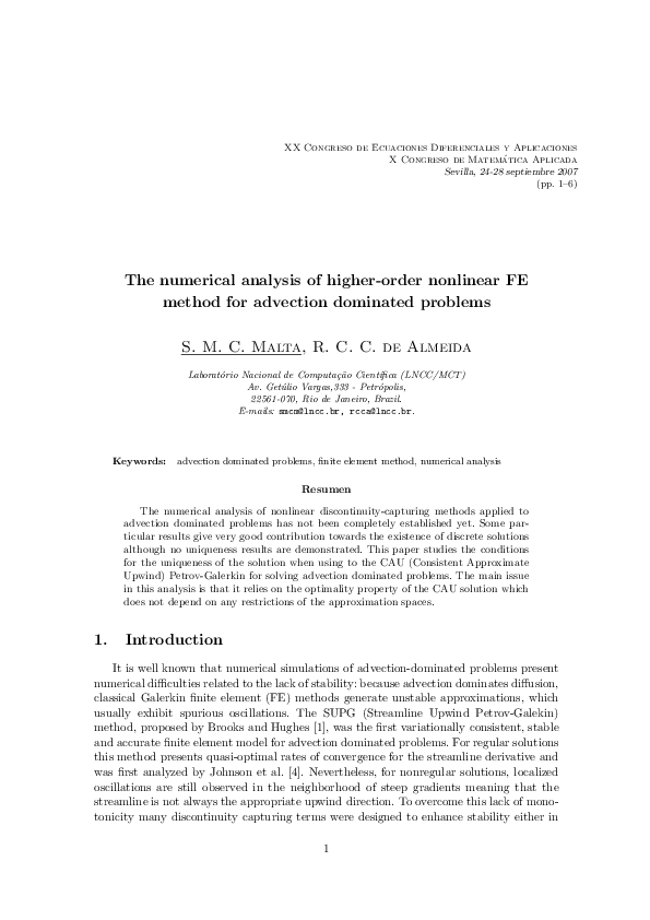 (PDF) The numerical analysis of higher-order nonlinear FE method for advection dominated problems