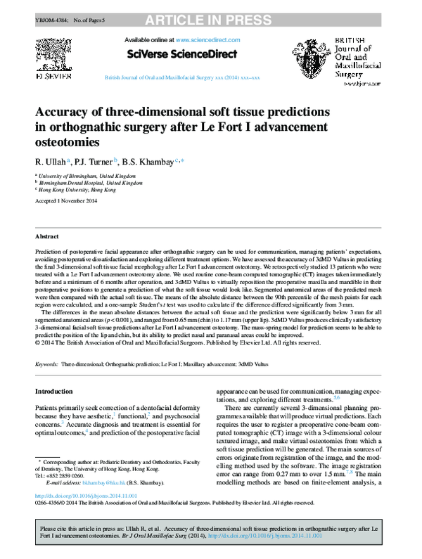 (PDF) Accuracy of Three-Dimensional Soft Tissue Prediction in ...