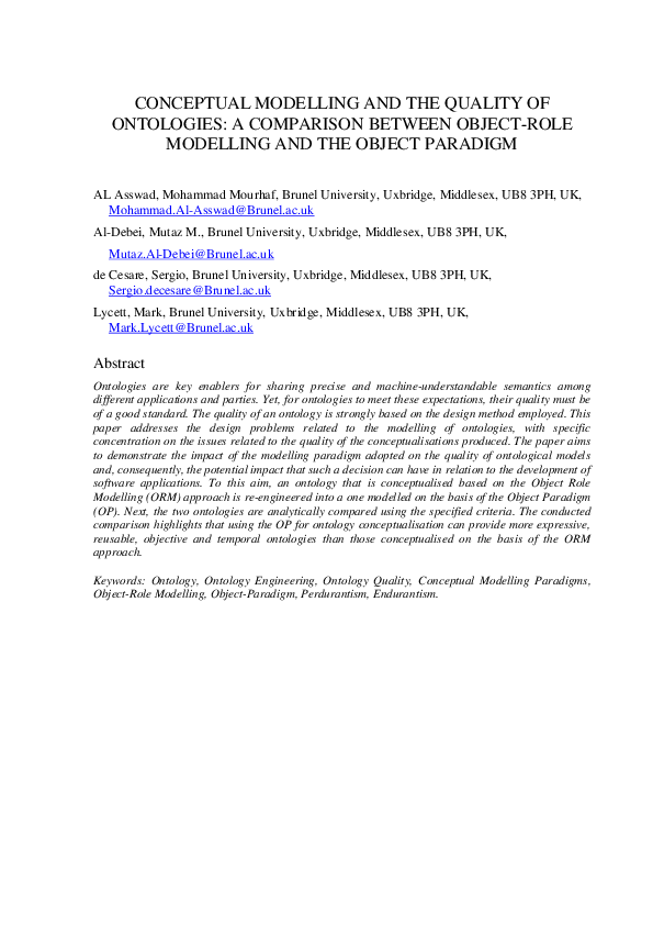 (PDF) CONCEPTUAL MODELLING AND THE QUALITY OF ONTOLOGIES: A COMPARISON BETWEEN OBJECT-ROLE ...