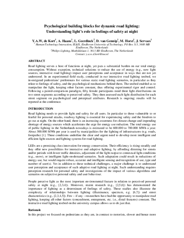 (PDF) Psychological building blocks for dynamic road lighting ...