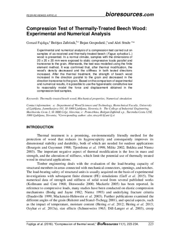 (PDF) Compression Test of Thermally-Treated Beech Wood: Experimental ...