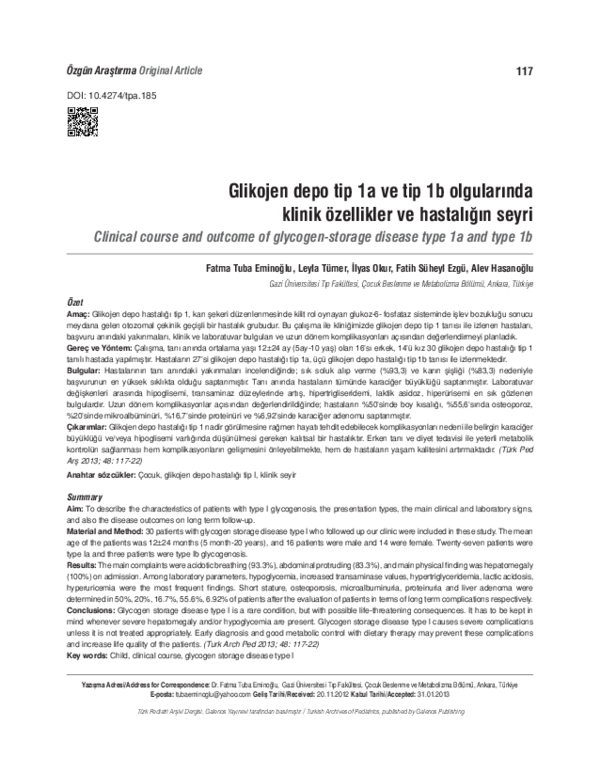 (PDF) Glikojen depo tip 1a ve tip 1b olgularında klinik özellikler ve ...