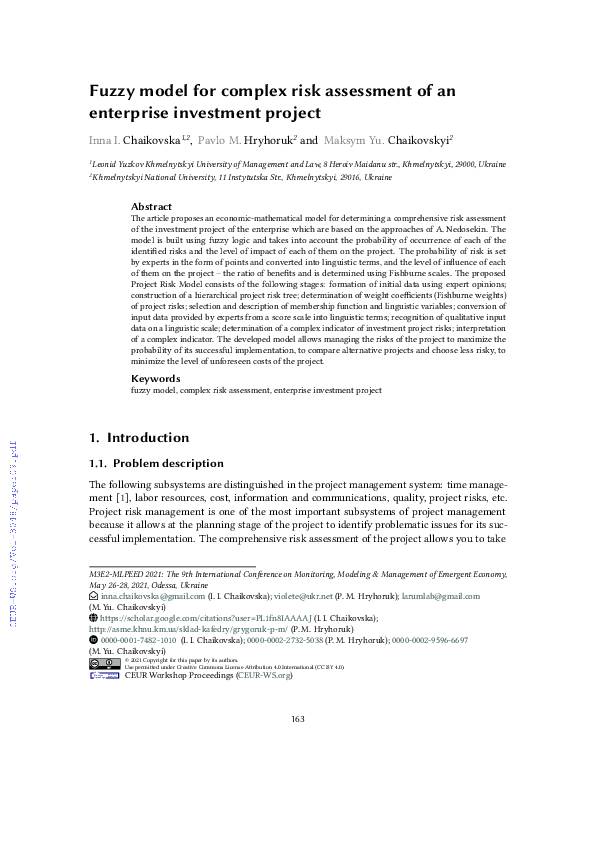 (PDF) Fuzzy model for complex risk assessment of an enterprise ...