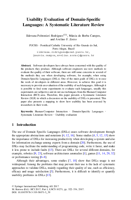 (PDF) Usability Evaluation of Domain-Specific Languages: A Systematic Literature Review