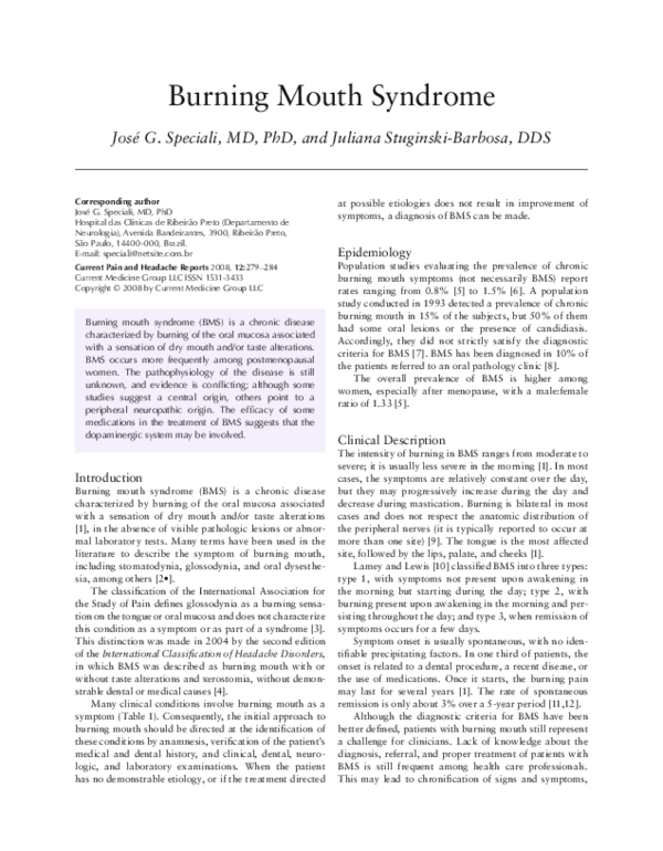 (PDF) Burning mouth syndrome | Anura Ariyawardana - Academia.edu