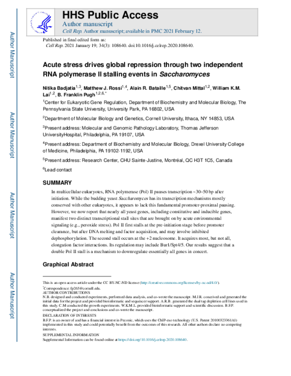 (PDF) Acute stress drives global repression through two independent RNA ...