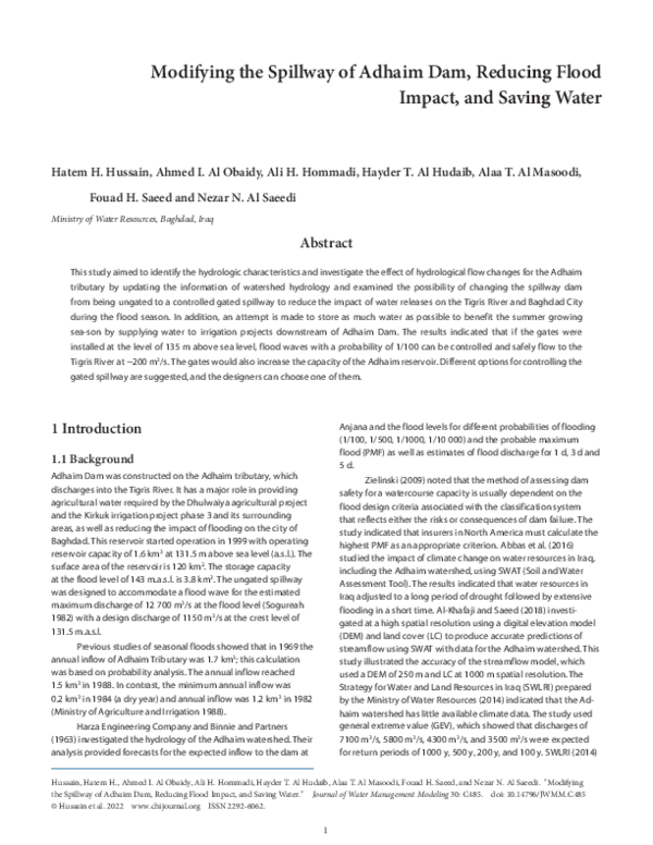(PDF) Modifying the Spillway of Adhaim Dam, Reducing Flood Impact, and ...