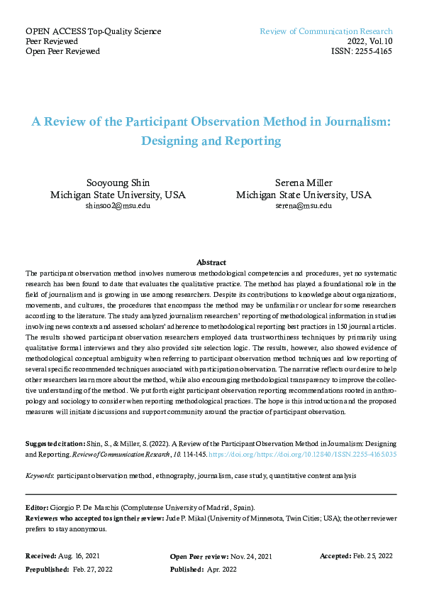 (PDF) A Review of the Participant Observation Method in Journalism ...