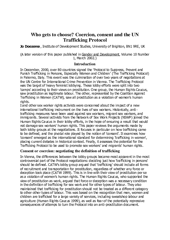 (PDF) Who gets to choose? Coercion, consent, and the UN Trafficking ...