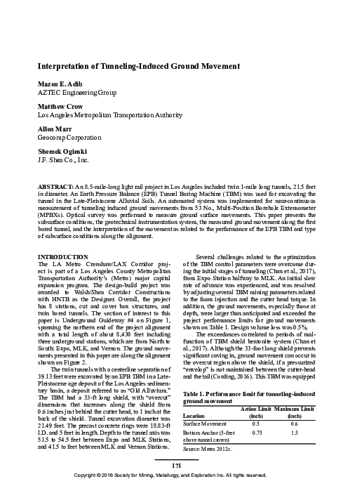 Pdf Interpretation Of Tunneling Induced Ground Movement