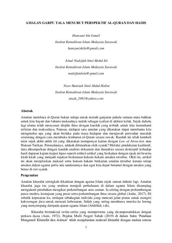(PDF) AMALAN GARPU TALA MENURUT PERSPEKTIF AL QURAN DAN HADIS