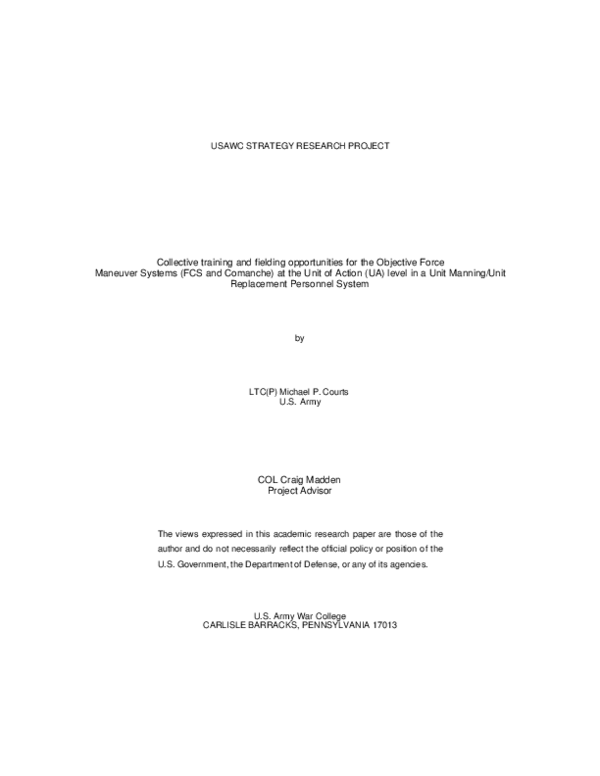 (PDF) Collective Training and Fielding Opportunities for the Objective ...