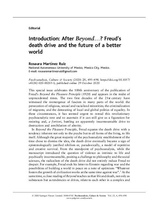 (PDF) Introduction: After Beyond…? Freud’s death drive and the future ...