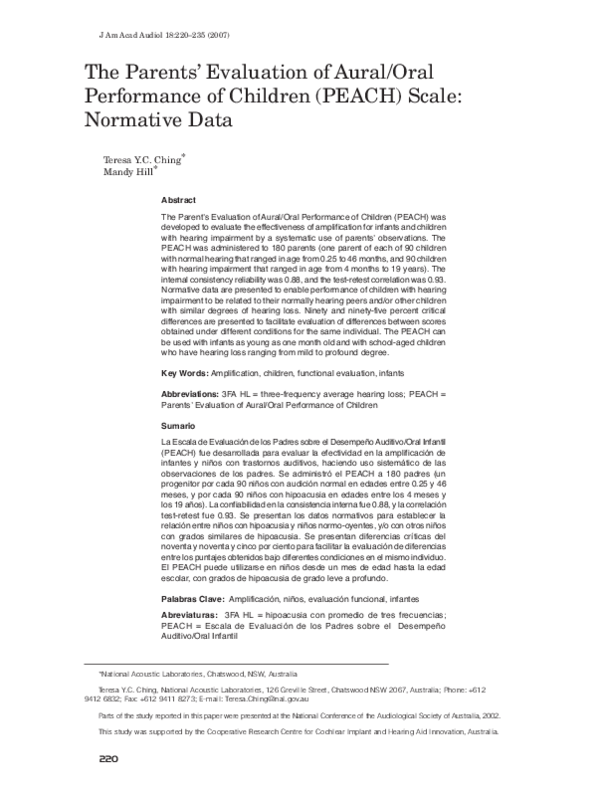 (PDF) The Parents' Evaluation of Aural/Oral Performance of Children ...