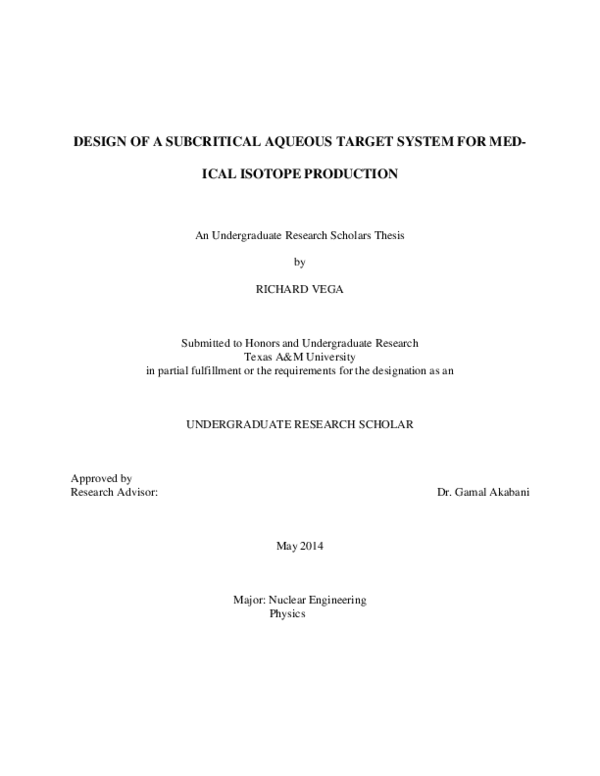 (PDF) Design of a Subcritical Aqueous Target System for Medical Isotope ...