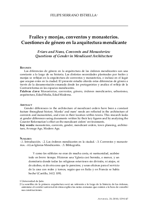 (PDF) Frailes y monjas, conventos y monasterios: Cuestiones de género ...