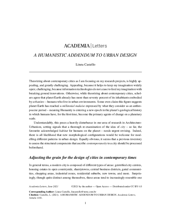 (PDF) A HUMANISTIC ADDENDUM TO URBAN DESIGN