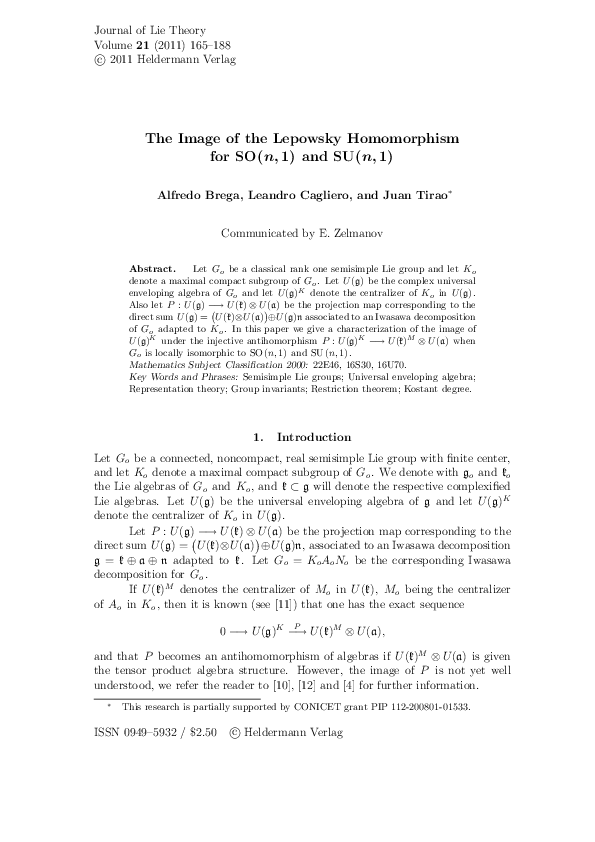 (PDF) The Image of the Lepowsky Homomorphism for SO ( n , 1 ) and SU ...