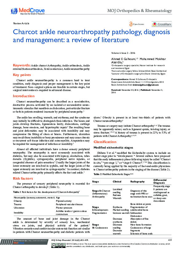 (PDF) Charcot Ankle Neuroarthropathy Pathology, Diagnosis and ...
