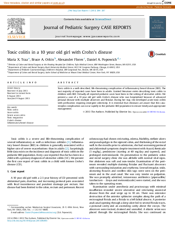 (PDF) Toxic colitis in a 10 year old girl with Crohn's disease ...