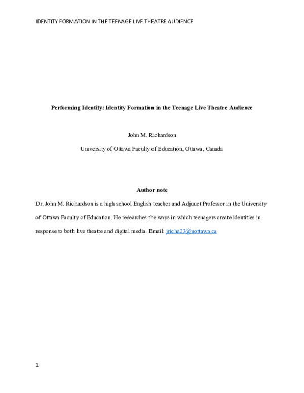 (DOC) Performing Identity: Identity Formation in the Teenage Live ...