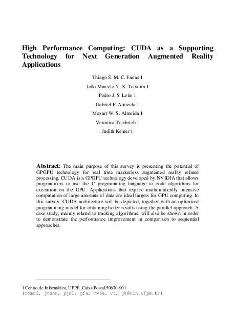 (PDF) High Performance Computing: CUDA as a Supporting Technology for Next Generation Augmented ...