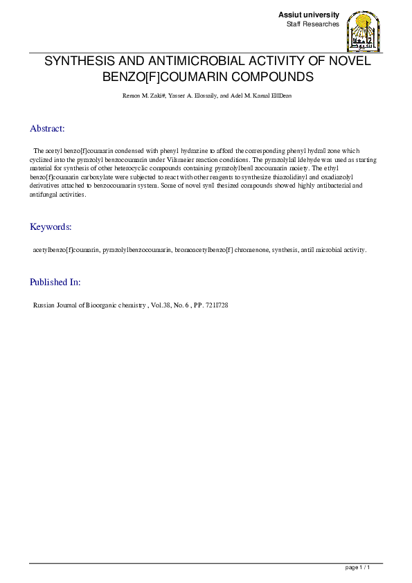 (PDF) Synthesis and antimicrobial activity of novel benzo[f]coumarin compounds