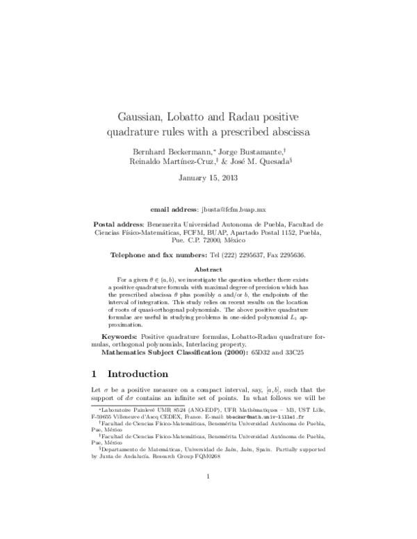 (PDF) Gaussian, Lobatto and Radau positive quadrature rules with a prescribed abscissa