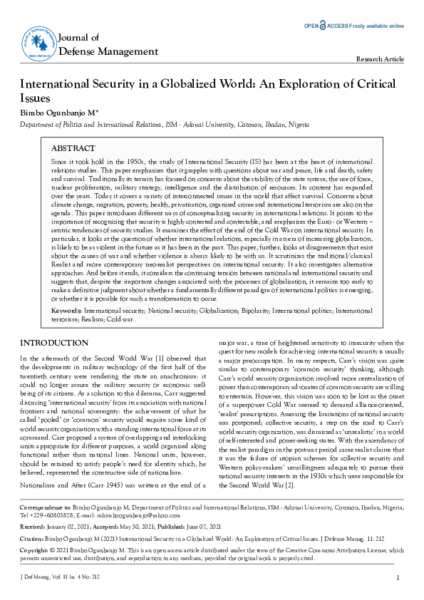 (PDF) International Security in a Globalized World: An Exploration of ...