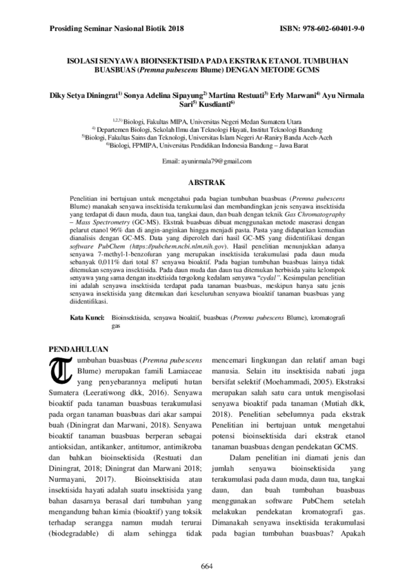 (PDF) ISOLASI SENYAWA BIOINSEKTISIDA PADA EKSTRAK ETANOL TUMBUHAN ...