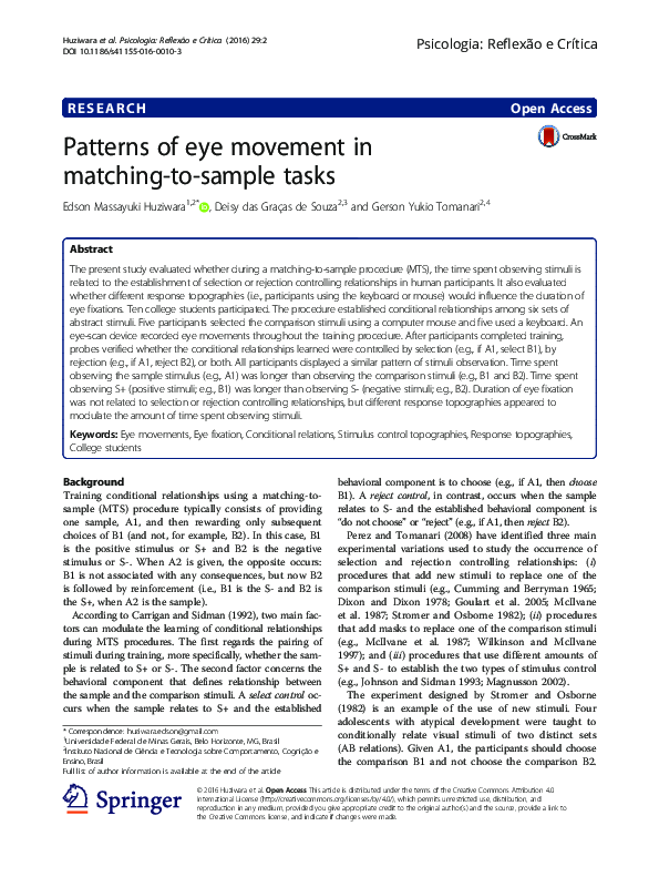 (PDF) Patterns of eye movement in matching-to-sample tasks