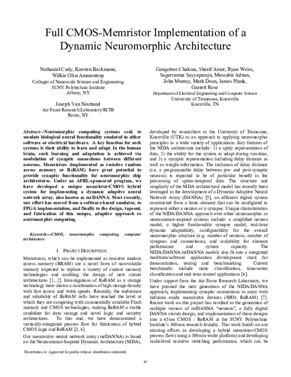 (PDF) Full Cmos Memristor Implementation of a Dynamic Neuromorphic ...