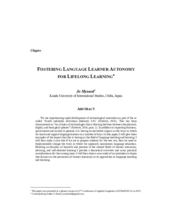 (PDF) Fostering Language Learner Autonomy for Lifelong Learning