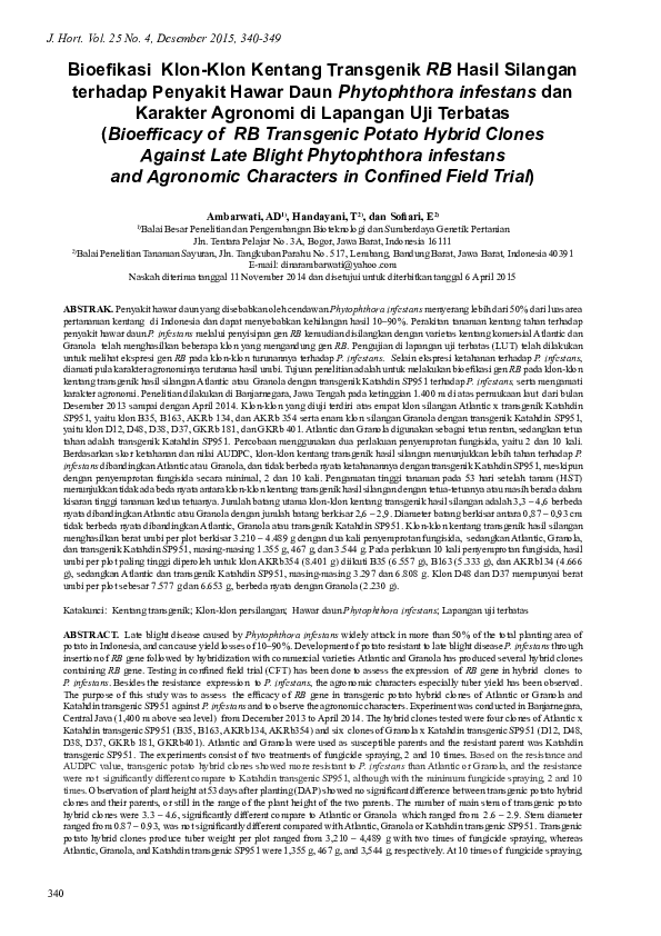 (PDF) Bioefikasi Klon-Klon Kentang Transgenik RB Hasil Silangan ...