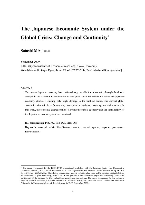 (PDF) The japanese economic system under the global crisis: Change and ...