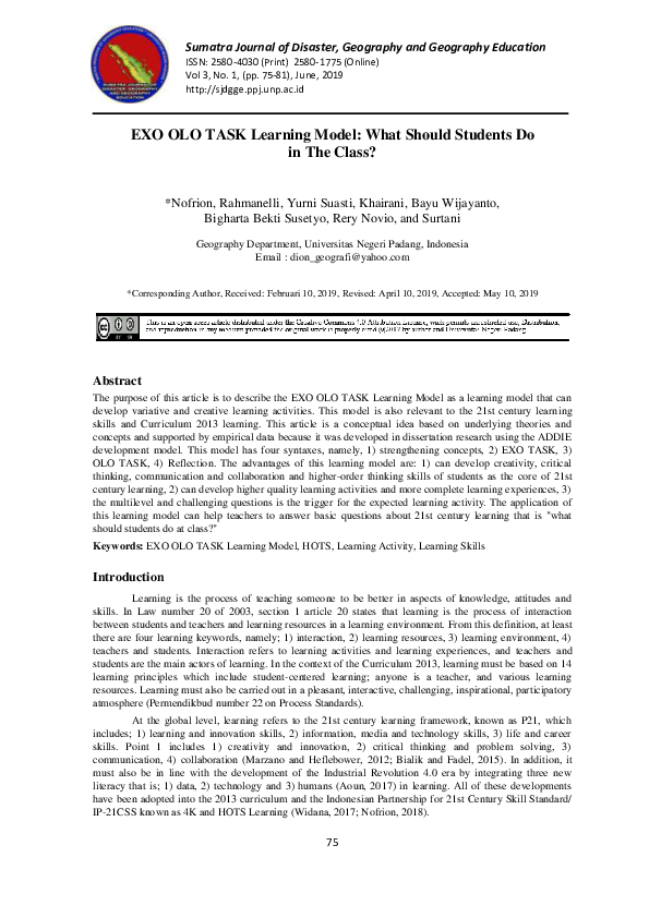 (PDF) EXO OLO TASK Learning Model: What Should Students do in the Class?