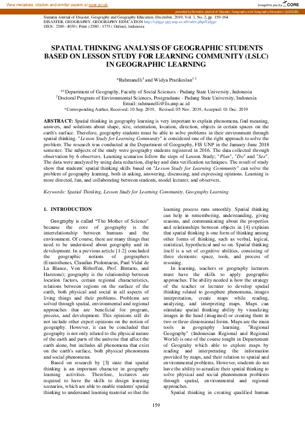 (PDF) Spatial Thinking Analysis of Geographic Students Based on Lesson ...