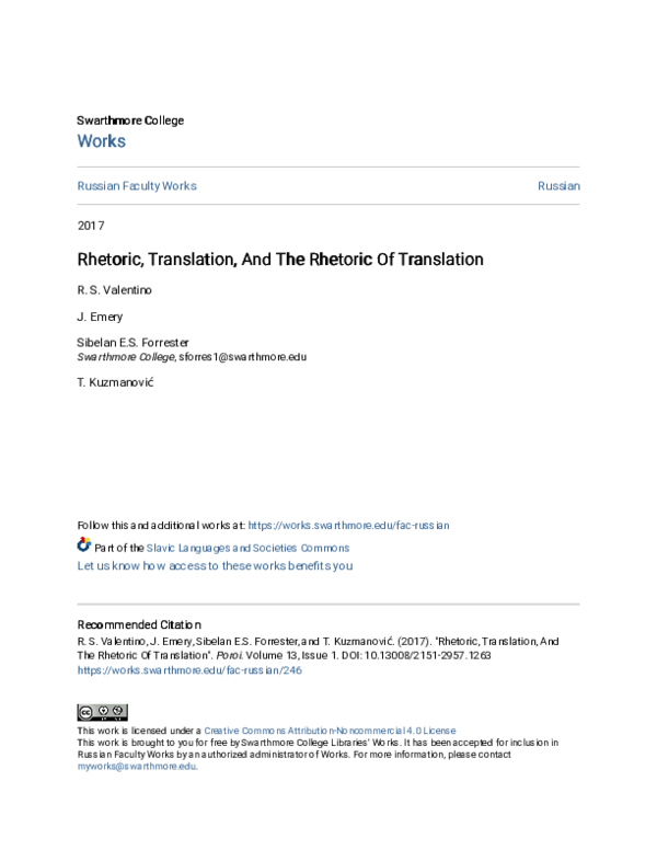 (PDF) Rhetoric, Translation, and the Rhetoric of Translation