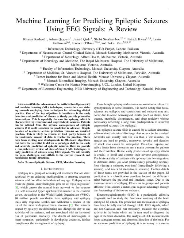 (PDF) Machine Learning for Predicting Epileptic Seizures Using EEG Signals: A Review