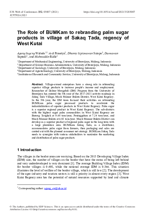 (PDF) The Role of BUMKam to rebranding palm sugar products in village ...