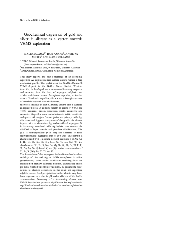 (PDF) Geochemical dispersion of gold and silver in silcrete as a vector ...