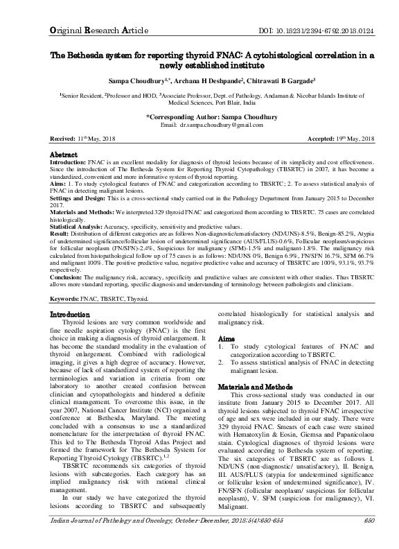 (PDF) The Bethesda system for reporting thyroid FNAC: A ...