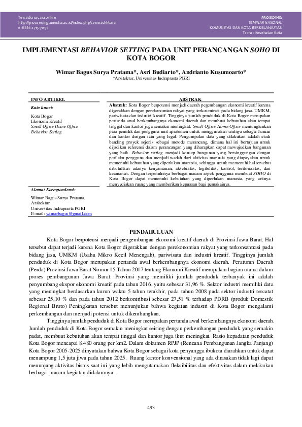 (PDF) Implementasi Behavior Setting pada Unit Perancangan SOHO di Kota ...